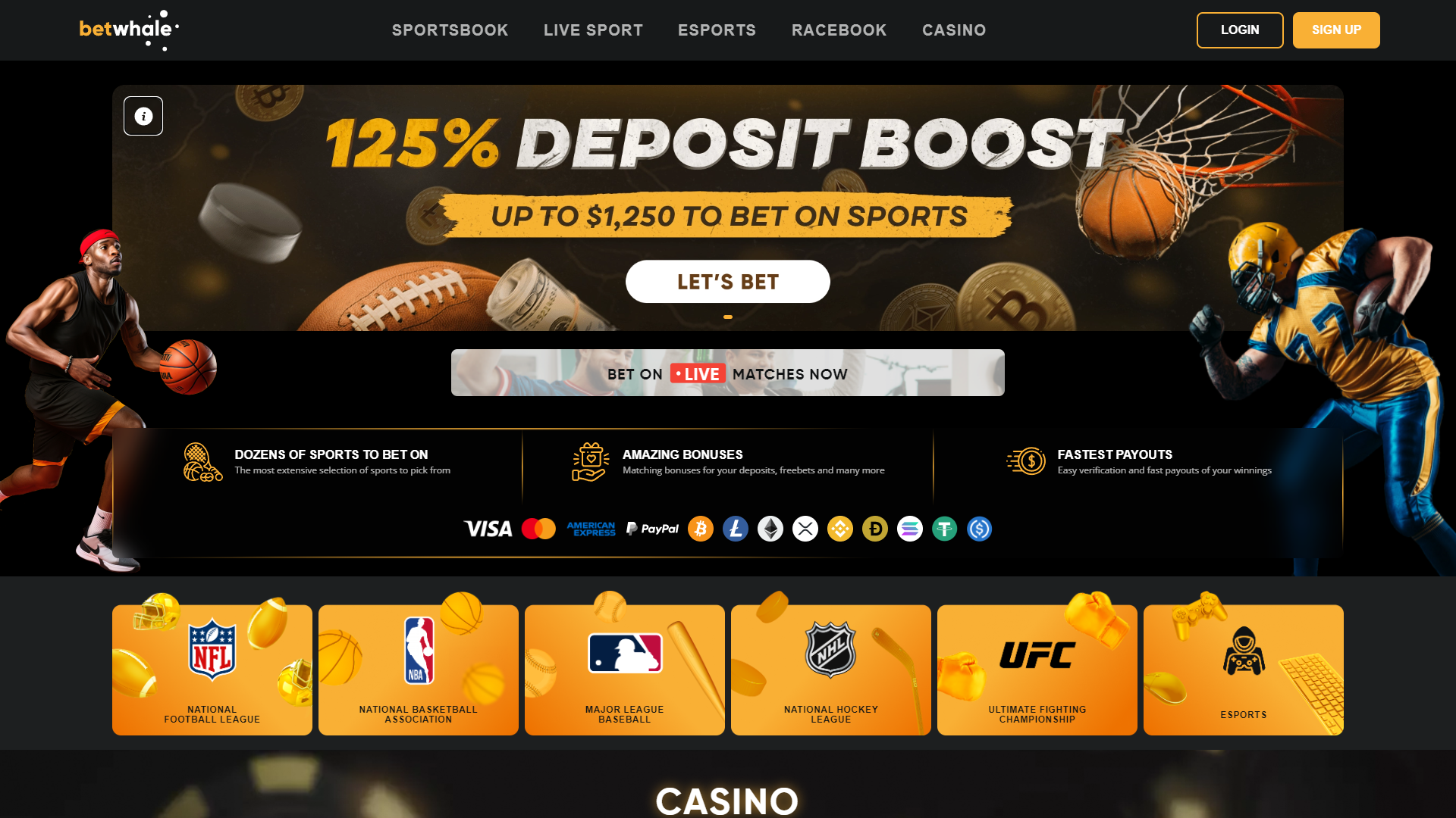 Betwhale Sportsbook Review - 125% Deposit Bonus upto $1,250